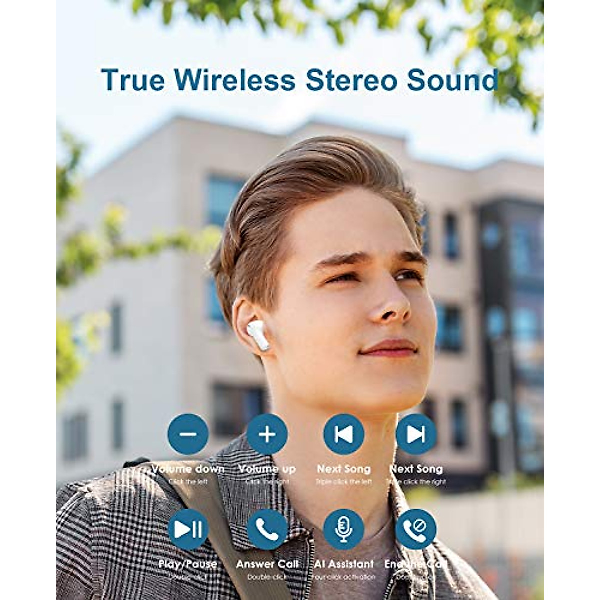 TECNO True Wireless Bluetooth Earbuds, Wireless in Ear Headphones with Charging Case, Wireless Bluetooth Headphones Noise Cancelling, IPX5 Waterproof and Deep Bass for Sports Buds1 White