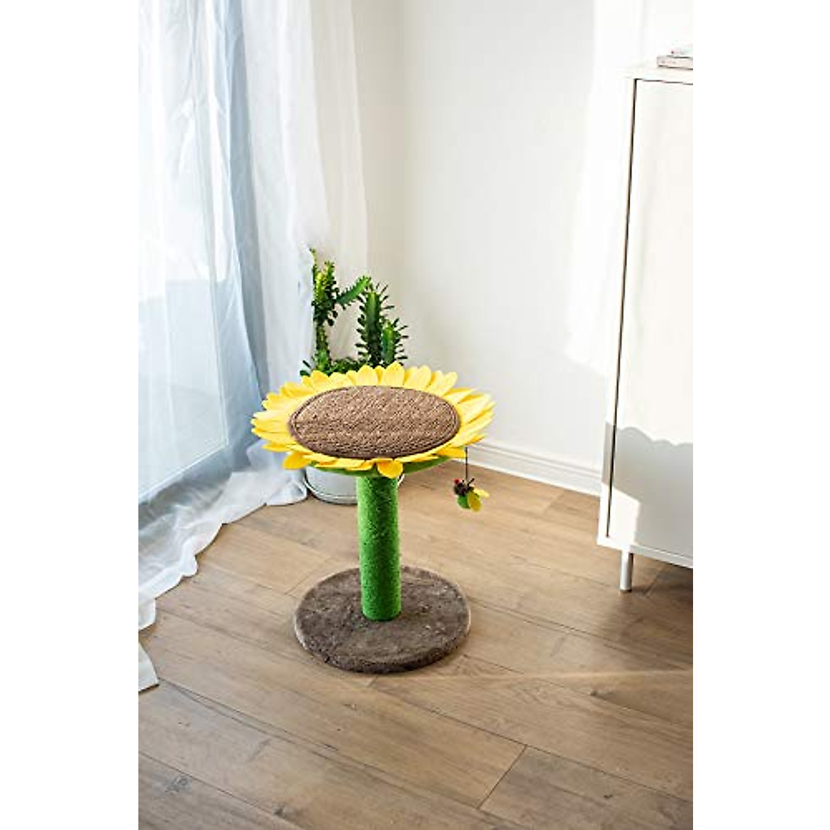 Catry Cat Tree – Nature Looking of Cat beds and Furniture All-in-1, Allure Cats Love to Lounge in and Lazily Recline While Playing with Cute Bees Toys and Scratching Post, Adjustable Sunflower