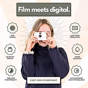 Paper Shoot Camera - 18MP Compact Digital Papershoot Camera Gift for Kid with Four Filters, 10 Sec Video & Timelapse - Includes: 32GB SD Card, 2 Batteries & Camera Case - White Marble