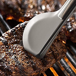 Stainless Steel Metal Serving Utensils - Large Set of 9-10" Serving Spoons, 10" Slotted Spoons, and 9" Serving Tongs by Teivio (Silver)