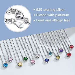 Suplight March Birthstone Necklace 925 Sterling Silver Aquamarine Bule Necklace for Women