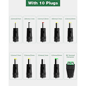 JOVNO 12V 2A 24W Multi Tips(10pcs) Switching Power Adapter, 100-240V AC to DC 12V Power Supply RGB LEDs Driver with 5.5x2.1mm 4.0x1.7mm 3.5x1.35mm for LED Strip Light Camera Router LCD Monitor DC Pump