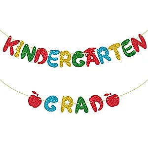 N/W Kindergarten Grad Banner for Preschool Kids 2021 Graduation Party Decorations,Glitter Kindergarten Garland Sign Congrats Grad Favor Supplies