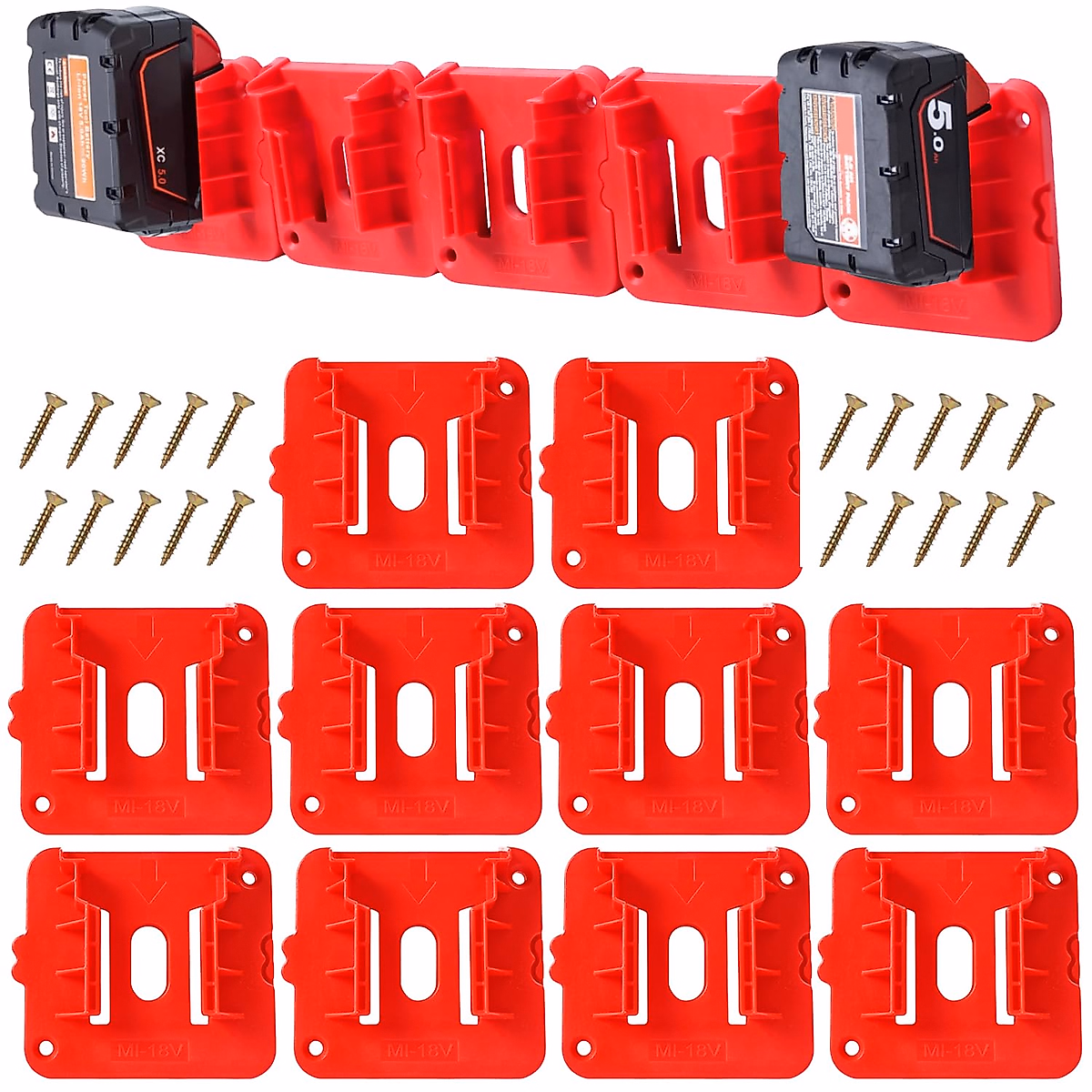 KETTKEL Milwaukee M18 Battery Holder,Wall Mount 18v Milwaukee Battery Storage Case Tool Holder For Shelf Work Van Toolbox (10)