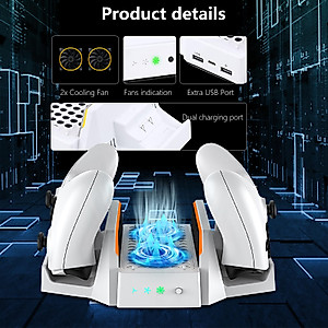 CTPOWER Cooling Stand for Xbox Series S with Dual Cooling Fan 3 Level Adjustable Speed, Dual Controller Charger with LED Indicator USB Port - 2 x 800mAh Rechargeable