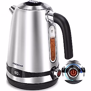 Aigostar Electric Kettle Temperature Control, Electric Tea Kettle with LED Display & 7 Presets, 304 Stainless Steel Hot Water Boiler with 120Min Keep Warm, Boil-Dry Protection, BPA Free,1.7L
