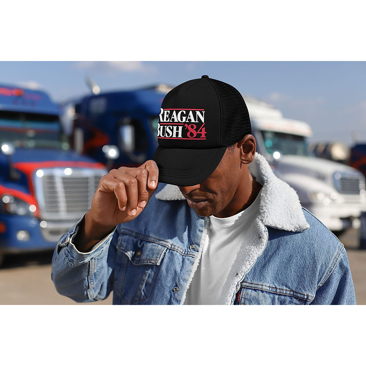 Heritage Pride Happy Face Smile Leather Patch Mens Trucker Hat Baseball Cap, Royal/White