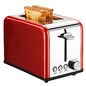 REDMOND 2 Slice Toaster Stainless Steel Toaster Wide Slots with Bagel Defrost Cancel Function 6 Bread Shade Settings for Bread waffles Auto Shutoff Red