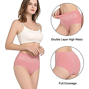 HAVVIS Women's Briefs Underwear Cotton High Waist Tummy Control Panties Rose Jacquard Ladies Panty Multipack (Brief 05-8 Pack - Assorted Colors, Medium)