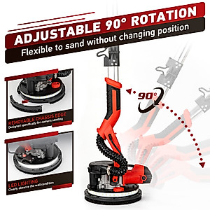 XDOVET Drywall Sander, 750W Electric Sander with 6 Pcs Sanding discs, 6 Variable Speed 800-1750 RPM Wall Sander with Extendable Handle, LED Light, Long Dust Hose, Storage Bag