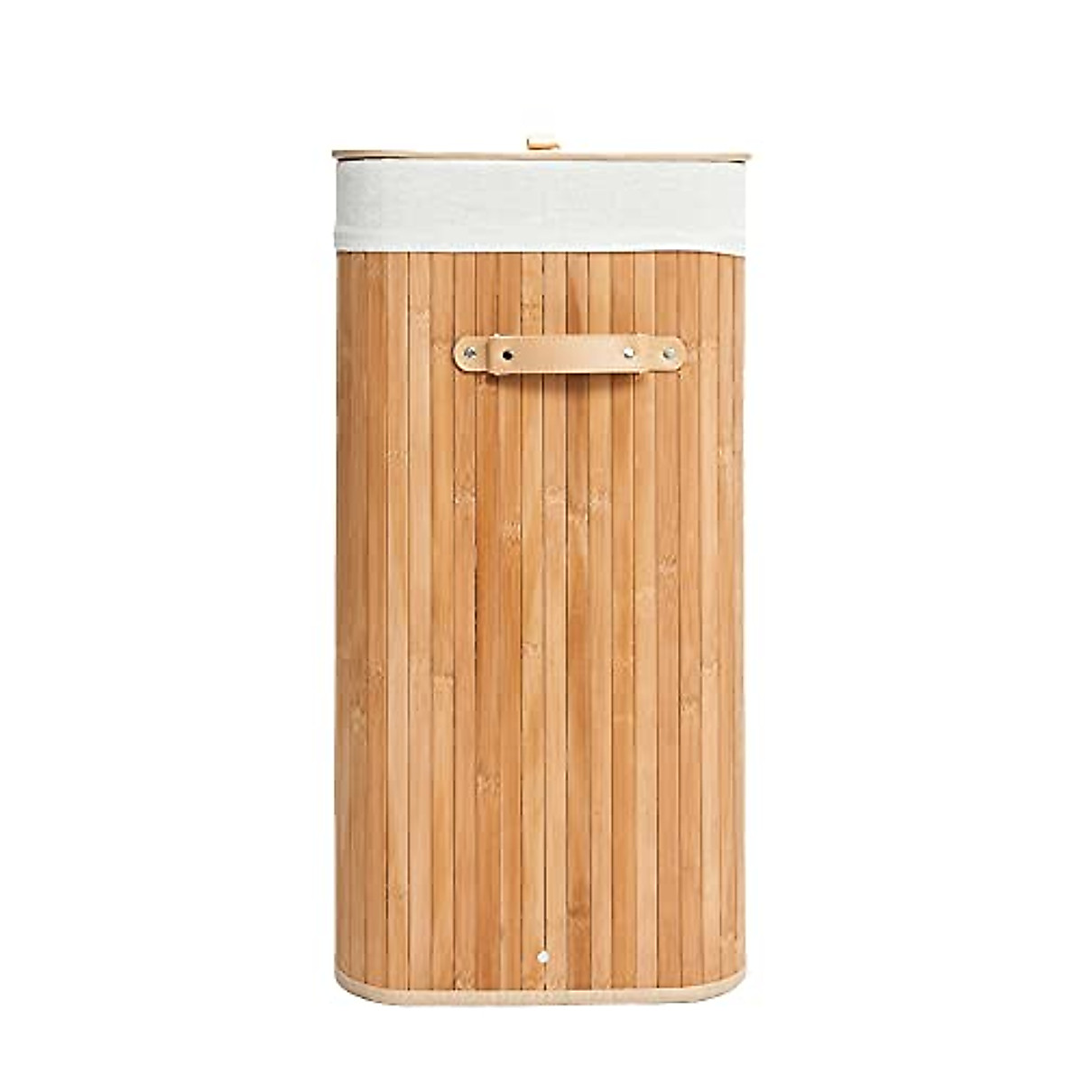 QUGANGKU Large Storage Laundry Basket with Cover, Wood Color Damp Proof Bamboo Double Folding Hamper Durable Portable Washing Bin with Liner and Handles