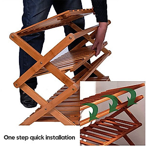 Mandorra Bamboo Shoe Rack 4 Tier Space Saving Free Standing Shoe Shelf No Assembly Foldable Shoe Rack Storage Organizer for Closet Hallway Bathroom Living Room Bedroom, Balcony, Folding (Natural)