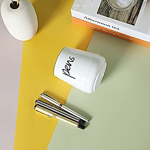 LEEOTYI Ceramic Farmhouse Pen Holder for Desk, Pencil Organizer 16 oz (White)