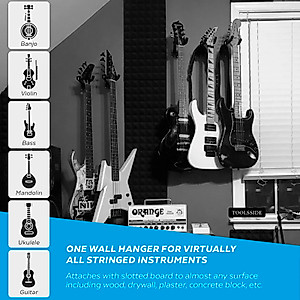 TOOLSSIDE 5 Pcs Guitar Hanger Wall Mount Hook Stand 180 - Guitar Hooks for Wall Adjustable with Slat Adapter - Guitar Wall Mount for Electric Acoustic and Bass Guitars