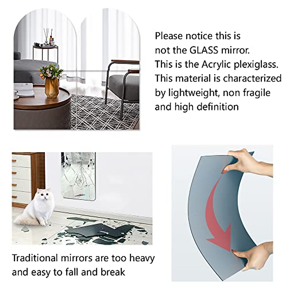 MCLEULLA 48" Full Body Mirrors for Walls, 12x12 4pcs Acrylic Plexiglass Mirror Wall-Mounted Full Length Frameless Mirror Makeup Large Long Mirror Home Workout Gym Mirror Floor Tile (Acrylic A)
