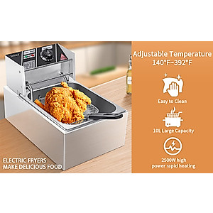 Swinod Deep Fryer with Basket and Lid Capacity 6L Stainless Steel Single Tank Countertop Fryer for Home and Commercial