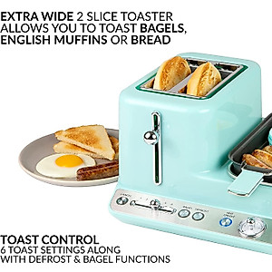 MONIK Classic Retro 3 in 1 Breakfast Station, 2 Wide Slot Toaster with Adjustable Bake Controls, 6 Capacity Egg Boiler