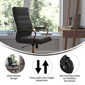 Flash Furniture Whitney High Back Black LeatherSoft Executive Swivel Office Chair with Gold Frame, Arms, and Transparent Roller Wheels