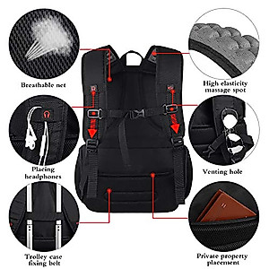 BILLITON MASHI Laptop Backpack for Men, Large Travel Computer Backpack with USB Charging Port for Work Business Fits 17 Inch Notebook, 40L, Anti Theft, Water Resistant, Black