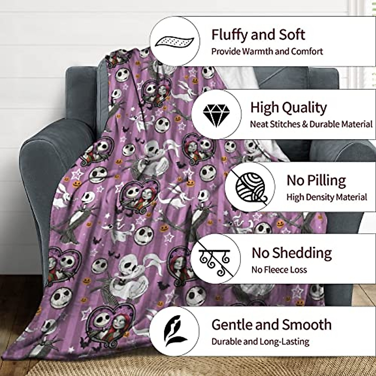 Nightmare Christmas Throw Blanket 60x50 Inches Soft Plush Blanket for Couch Car Bed Christmas