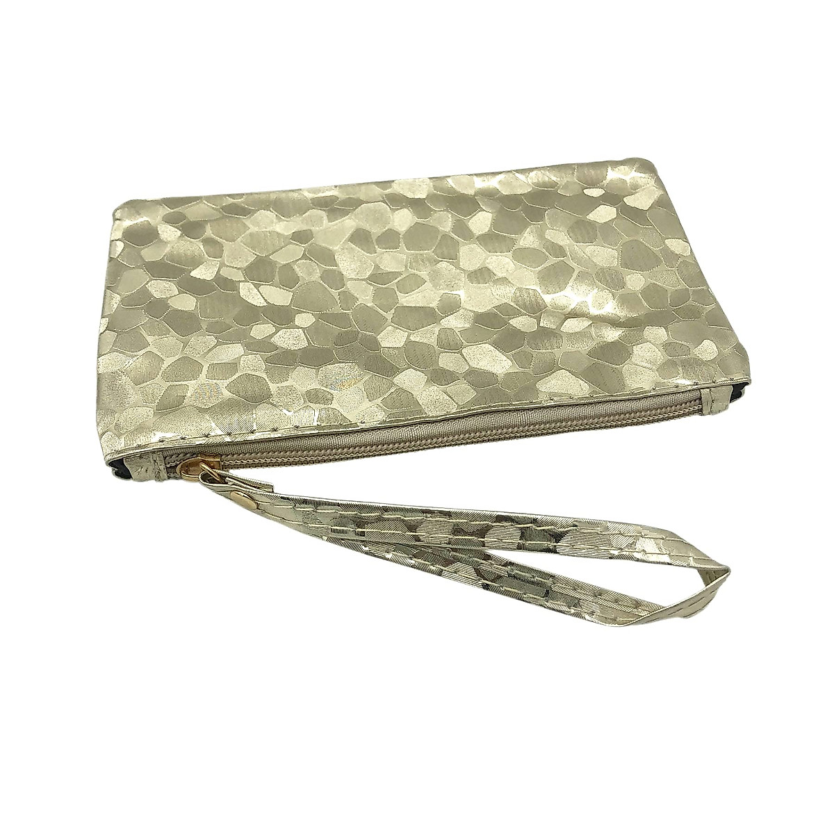 HUAI CHAO Sparkly Laser Wristlet Handbag Women Stylish Stone Print Leather Clutch Bag Zip Cell Phone Purse Light Golden