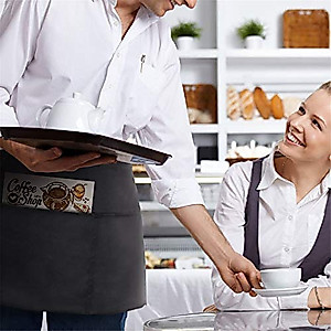 2 Pack Waitress Apron - Server Aprons with 3 Pockets - Water & Oil Resistant Waist Apron with Pockets - Black Aprons For Servers - Half Aprons For Women With Pockets - 12 Inch