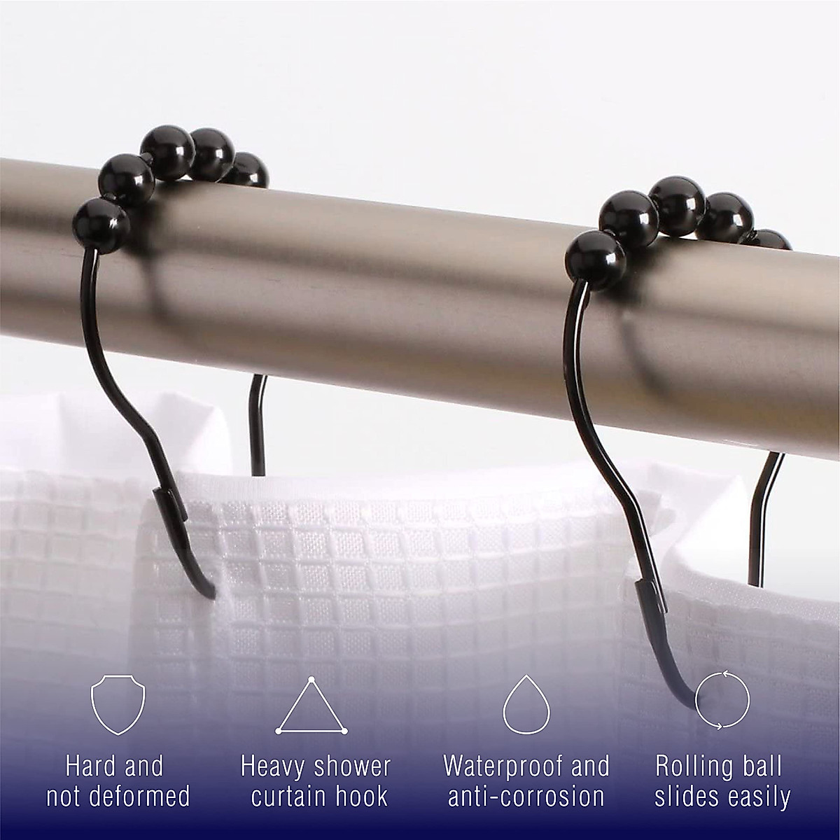 2lbDepot Shower Curtain Rings Hooks - Oil Rubbed Bronze Finish - Premium 18/8 Stainless Steel - Locking Rings with Easy Glide Rollers - Five Finishes Available - Set of 12 for Shower Rods