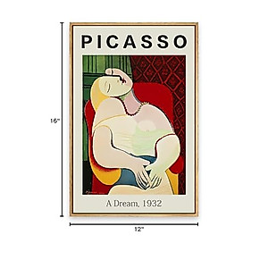 Framed Canvas Print Wall Art A Dream Famous Paintings Artwork By Pablo Picasso Canvas Prints Home Decoration for Living Room, Bed Room, Office - 12x16in Natural Framed