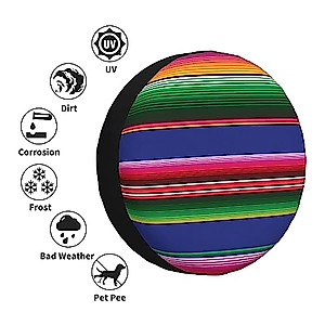 Colorful Mexican Stripes Print Spare Tire Cover Funny Wheel Covers Waterproof Dust-Proof Wheel Protectors Fit for Trailer SUV Truck Camper 14 Inch