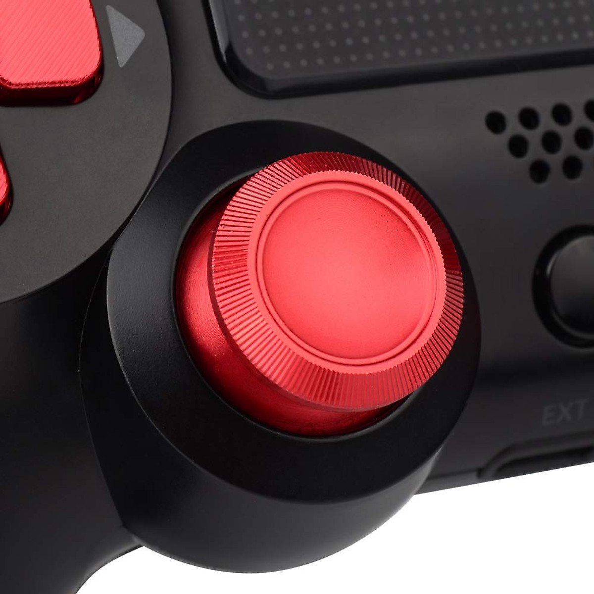 eXtremeRate Red Aluminum Analog Thumbsticks & Bullet Buttons & D-pad Replacements Kits Metal Buttons for ps4 Slim Pro Controller