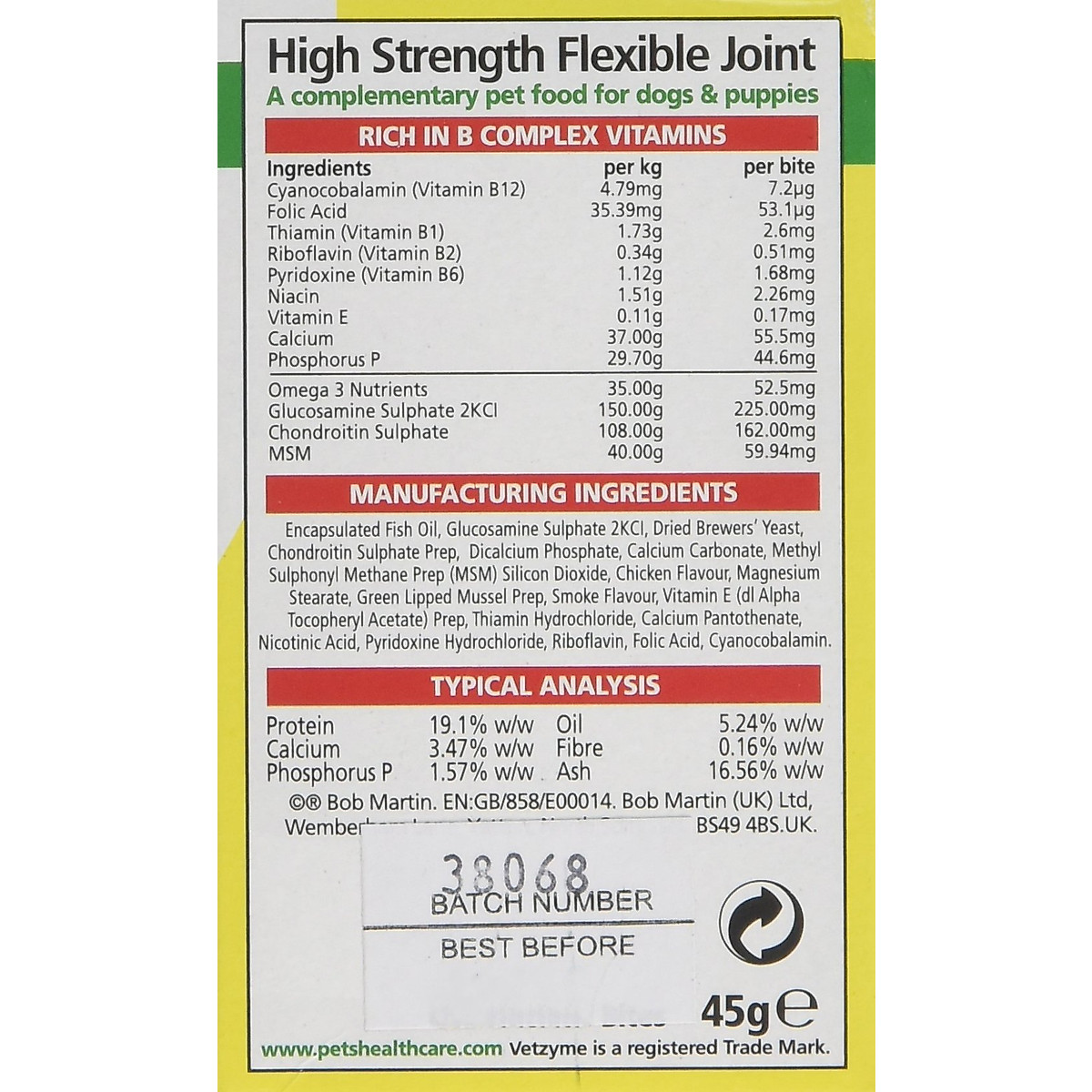 Vetzyme Bob Martin High Strength Flexible Joint for Dogs, 30 Tablets, Tasty Chicken Bites