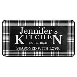 White Buffalo Plaid Custom Kitchen Rugs Non Slip Kitchen Floor Mats Cushioned Personalized Kitchen Mats and Rugs Anti Fatigue Mats for Bathroom Laundry Room Standing Home - 39x20 IN Seasoned Love