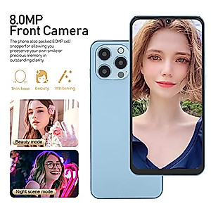 Bewinner I14 Pro Max Unlocked Cellphone, 6.7 Inch HD Screen, 4GB RAM 128GB ROM, Dual SIM Card 4G Smartphone, Face Unlock Phone for Android 12 4000mAh Battery Blue