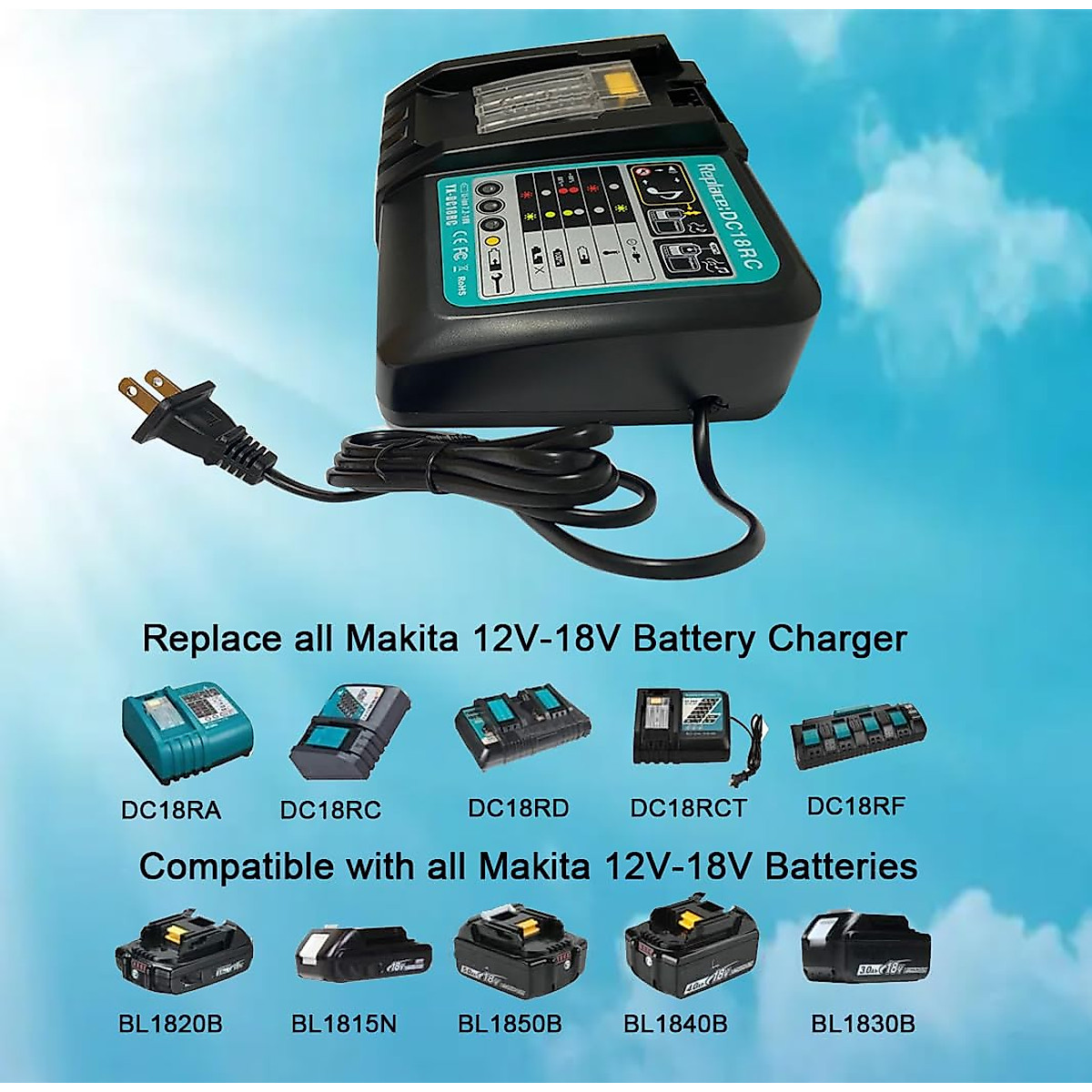 Anopiw DC18RC Replace Makita Charger DC18RC DC18RD DC18RC DC18RA DC18SD DC18SF to Charge14.4V 18 Volt LXT Lithium-ion battery BL1815 BL1850 BL1840 BL1830 LXT-400 BL1820