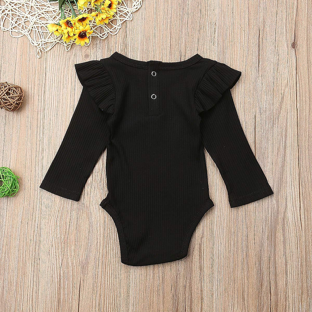 XARAZA Unisex Baby Boy Girl Long Sleeve Ruffle Romper Bodysuit Jumpsuit Tops Sweatshirt Winter Fall Spring Clothes (0-3 Months, Black)