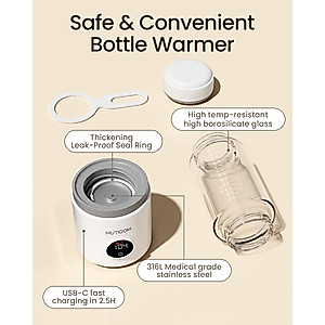 MUTIGOM Portable Bottle Warmer, Fast Baby Bottle Warmer Milk Warmer with 11OZ Bottle, Rechargeable Travel Bottle Warmer for Most Bottles, Water Warmer for Baby Formula Breastmilk