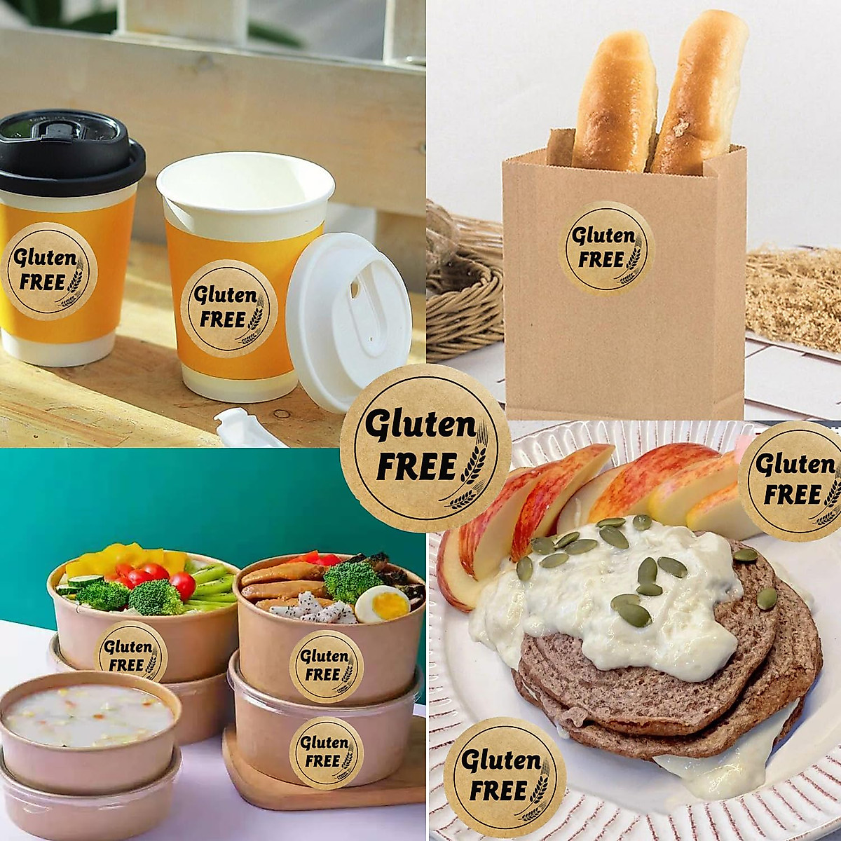 1 inch Gluten Free Brown Kraft Stickers Gluten Food Rotating Label Stickers for Gluten Free Food Retail Package 500pcs