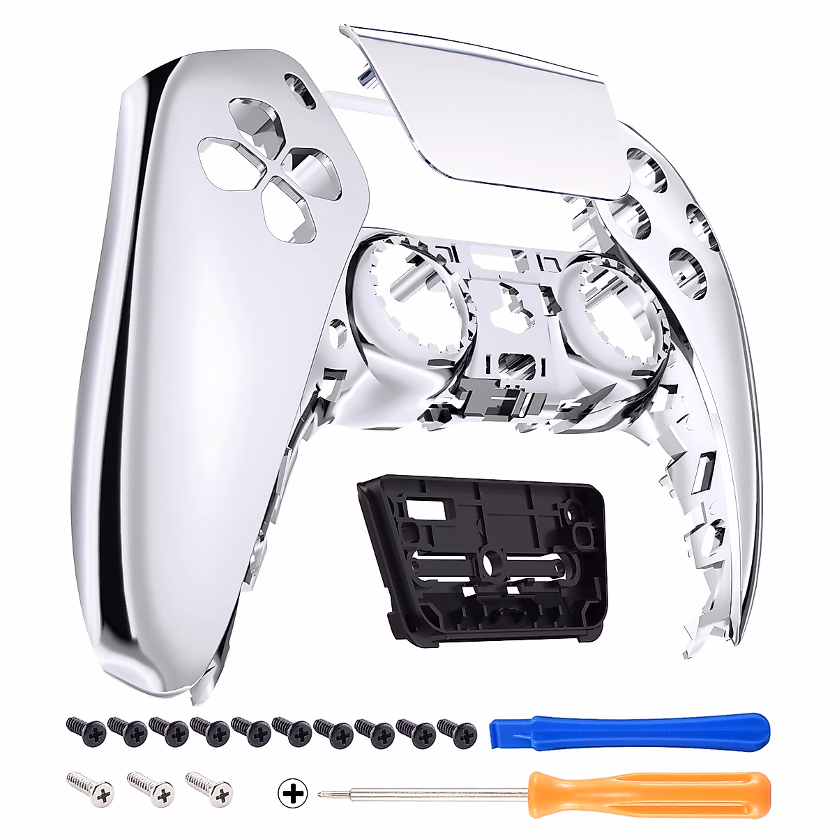 eXtremeRate Chrome Silver Glossy Touchpad Front Housing Shell Compatible with Controller, DIY Replacement Shell Custom Touch Pad Cover Faceplate Compatible with Controller