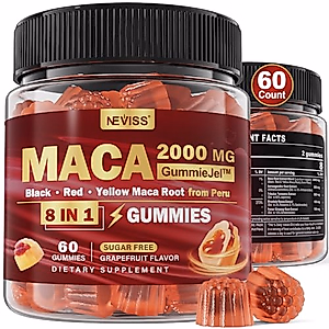 Sugar Free Maca Root Filled Gummies 2000mg for Women & Men with Ashwagandha, Tribulus Terrestris, Rhodiola, Panax Ginseng, L Arginine & L Tyrosine for Natural Energy, Mood & Immune Support - Vegan