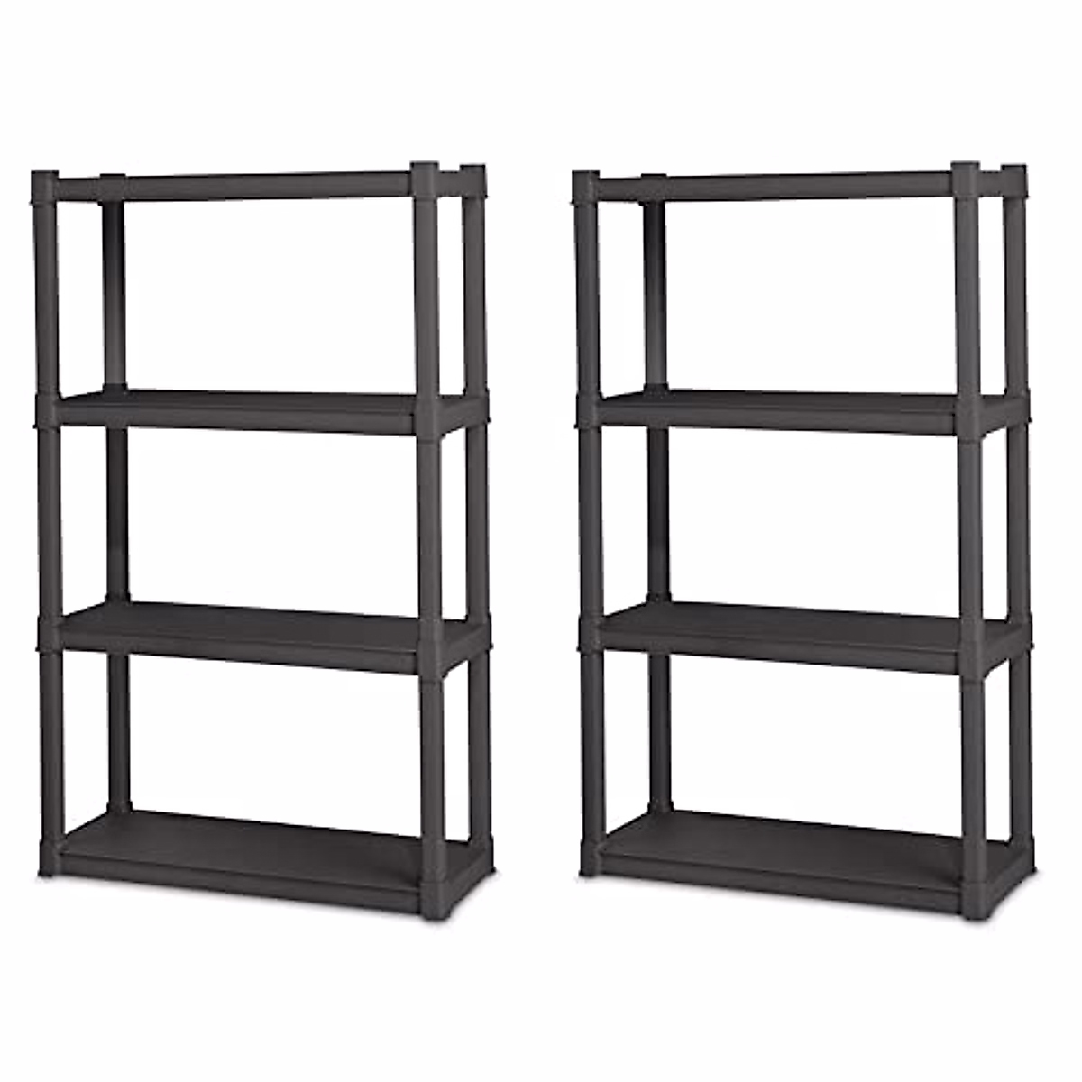 Sterilite Plastic Indoor Outdoor 4 Shelf Durable Shelving Unit for Garage, Basement, Sun Porch, Outbuilding or Shed, 50lb Shelf Max, Gray, 2 Pack