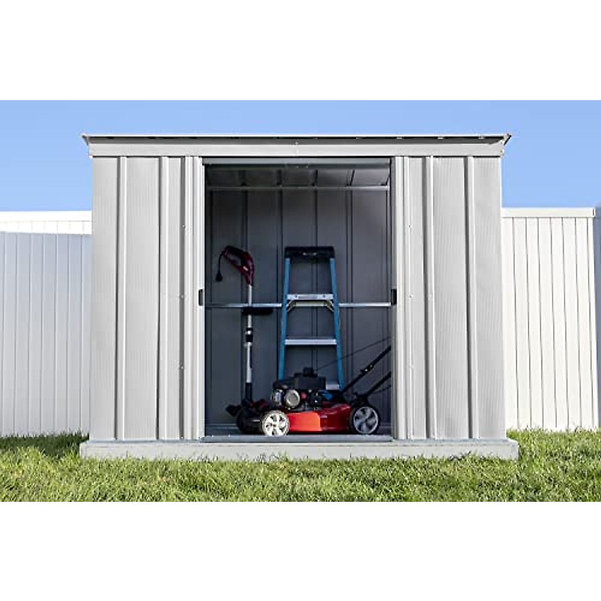 Arrow Shed Classic 8' x 4' Outdoor Padlockable Steel Storage Shed Building, Flute Grey