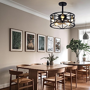 PAZALA Ceiling Fan with Light - Black Caged Ceiling Fan with Lights and Remote, Rustic Farmhouse Chandelier Ceiling Fan with 5 Lights, 3 Speed Reversible Airflow