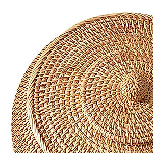 Round Rattan Boxes with Lid Hand-Woven Multi-Purpose Wicker Tray 8.6Inch Picnic Food Bread Table Storage Basket (22x13cm)