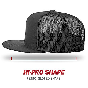 Richardson Unisex 511 Flatbill Trucker Adjustable Snapback Baseball Cap, Solid Black, One Size Fits Most