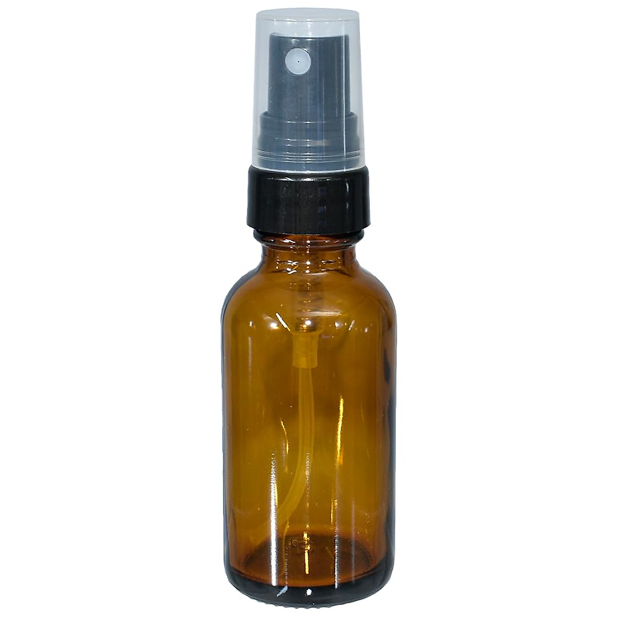 GlassBottleOutlet (Pack of 108) 1 oz. Amber Boston Round with Black Fine-Mist Sprayer