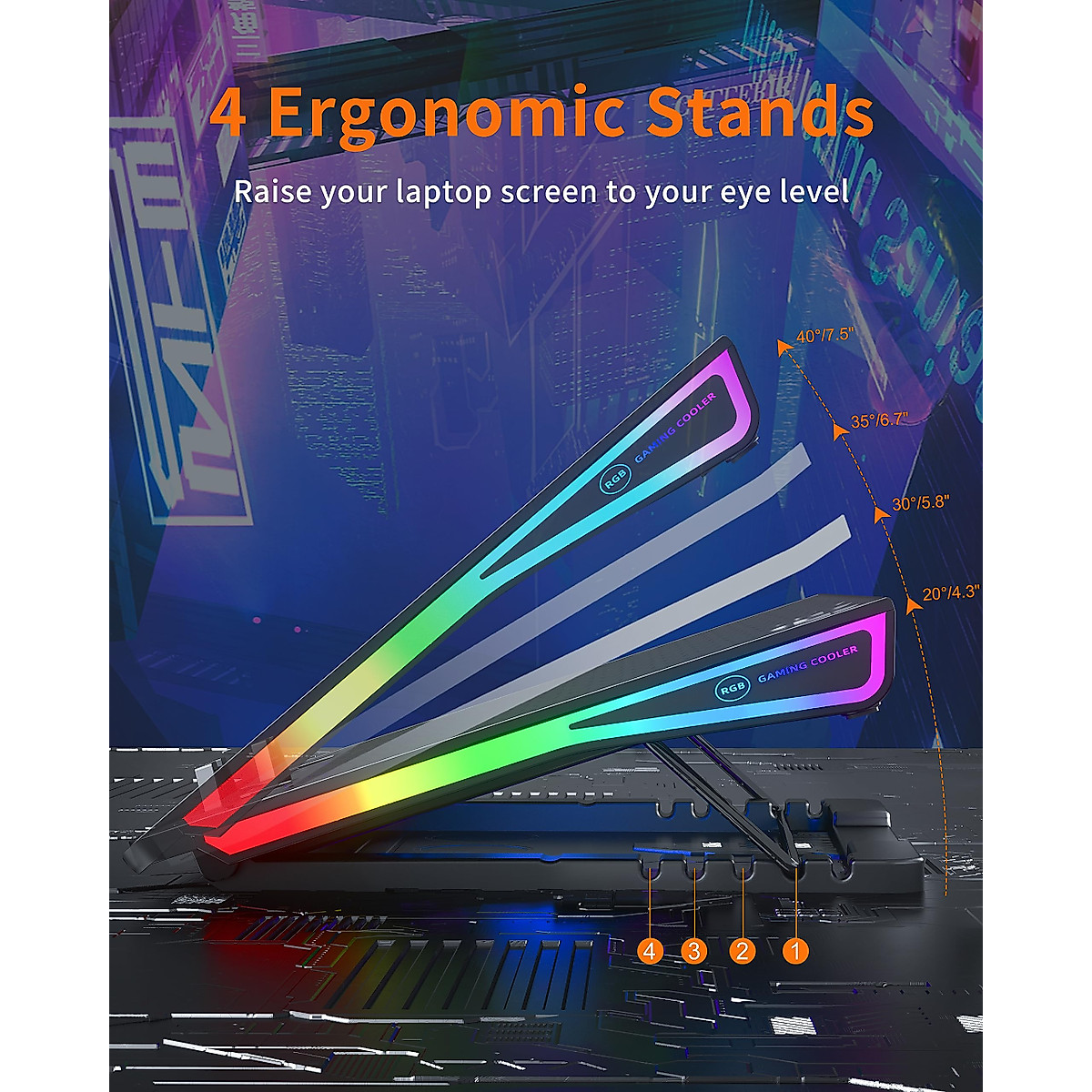 AICHESON Gaming Laptop Cooling Pad, RGB Lights Computer Cooler Stand, 5 Quiet Fans for 15.6-18 Inch Laptops, PC Notebook Heat Dissipation, AA2