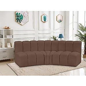 Meridian Furniture 101Brown-S3B Arc Collection Modern | Contemporary Modular Sofa with Soft Brown Vegan Leather, Deep Channel Tufting, Modular Design, 86" W x 41" D x 30" H, Brown