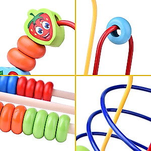 FUN LITTLE TOYS Wooden Baby Beads Maze Toys, Toddlers Roller Coaster Game Cubes, Educational Around Circle Bead Skill Improvement Wood Toy, Sliding Beads On Twists Wire, Boys Girls