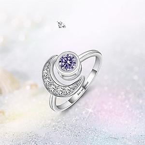 BAUMA AUTO Personalized Birthstone Ring with 1-6 Birthstones & Custom Names Heart Stone Rings for Women Mother's Day Anniversary Birthday (Silver 1-2)