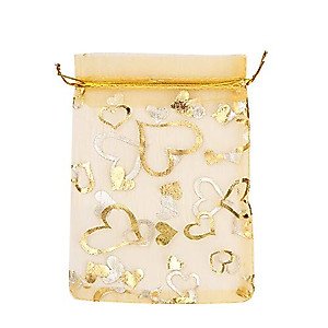Volanic 100PCS 4X6 Inch Sheer Heart Organza Bags with Drawstring for Christmas Candy Jewelry Party Wedding Favor Gift Bag